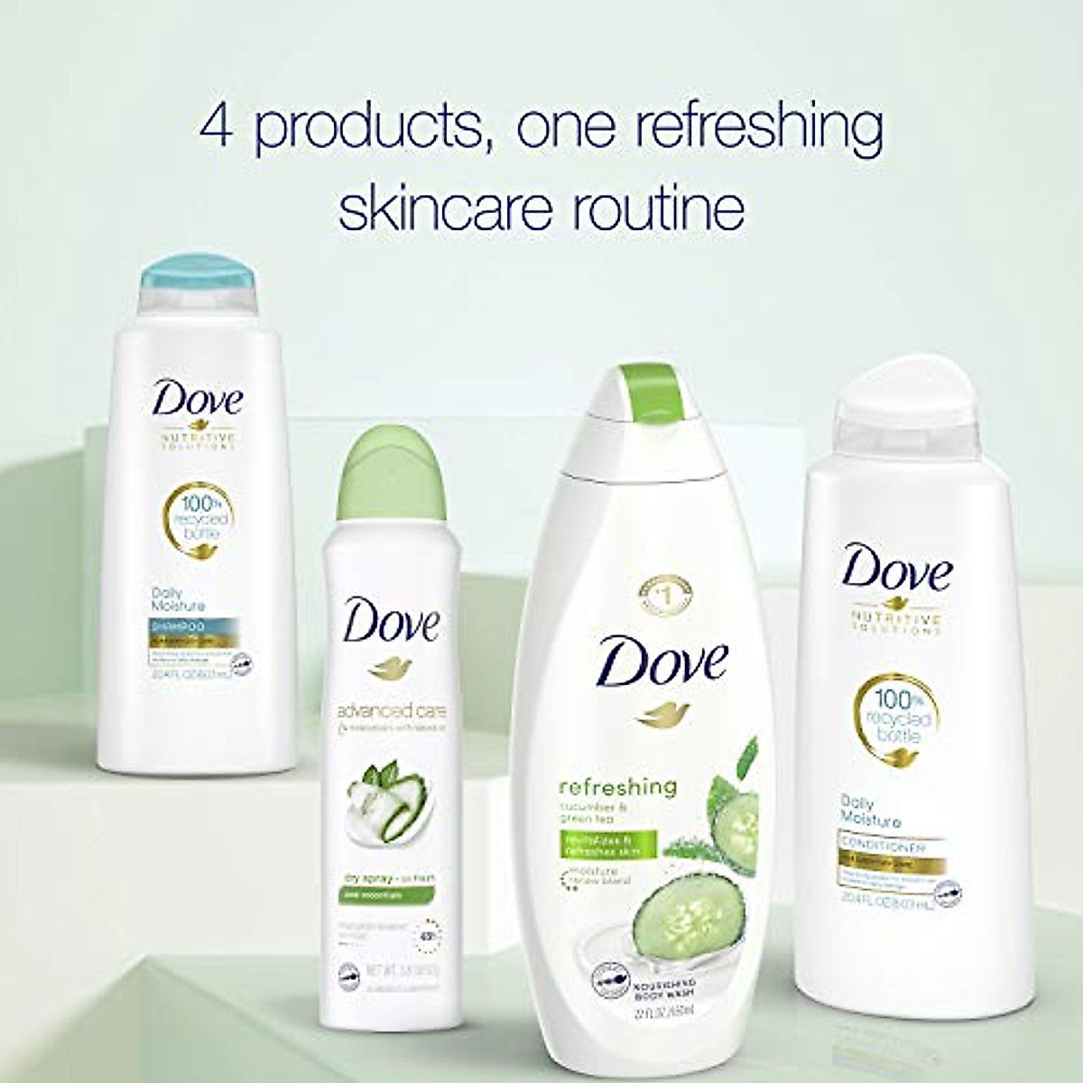 Dove Hair and Skin Care Regimen Pack Cool Moisture For Soft Skin and Clean Hair Includes 2 Hair and 2 Skin Care Products 4 Count