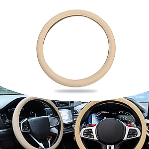 ZBGUN 1 PC Car Steering Wheel Protective Cover, 14.96" All-Season Anti-Slip Silicone Round Steering Wheel Cover, Universal Modified Decorative Accessories, Suitable for Most Car Models (Beige)