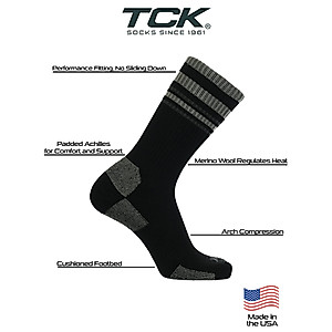 TCK Merino Wool Striped Crew Socks (Black/Grey, Medium)