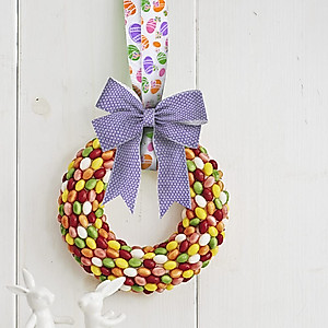 2 Rolls Easter Eggs Ribbons 2.5 Inch ×5 Yards, White Purple Burlap Ribbon Bows for Wreath, Holiday Craft Wired Edge Ribbons Bows for Easter Party Gift Wrapping Decorations