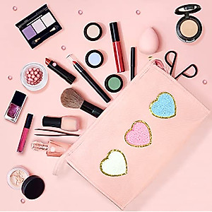 BYXEPA Preppy Heart Makeup Bag with Pocket Cosmetic Bag Waterproof Make up Travel Accessories Case Kids Portable Storage for Teen Girls Gift (Pink-Hearts)