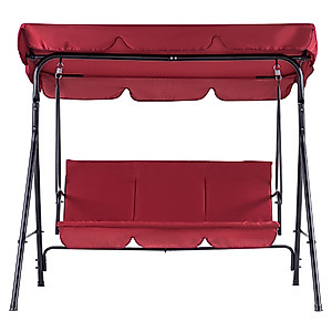 MCombo 3-Person Outdoor Patio Swing Chair, Convertible Canopy Hanging Swing Glider Lounge Chair, Removable Cushions, 4003 (Red)