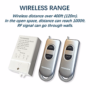TOVEENEN Wireless Switch 400ft Long Range Wide Voltage 85~265V Large Load Remote Control for Lights Pumps Water Heaters Vacuum(2 Remote)