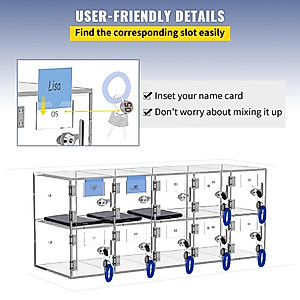 WACTO Acrylic Wall-Mounted Cell Phone Storage Locker with 10 Slots, Door Locks and Keys - Ideal for Office, Classroom, Gym - Clear