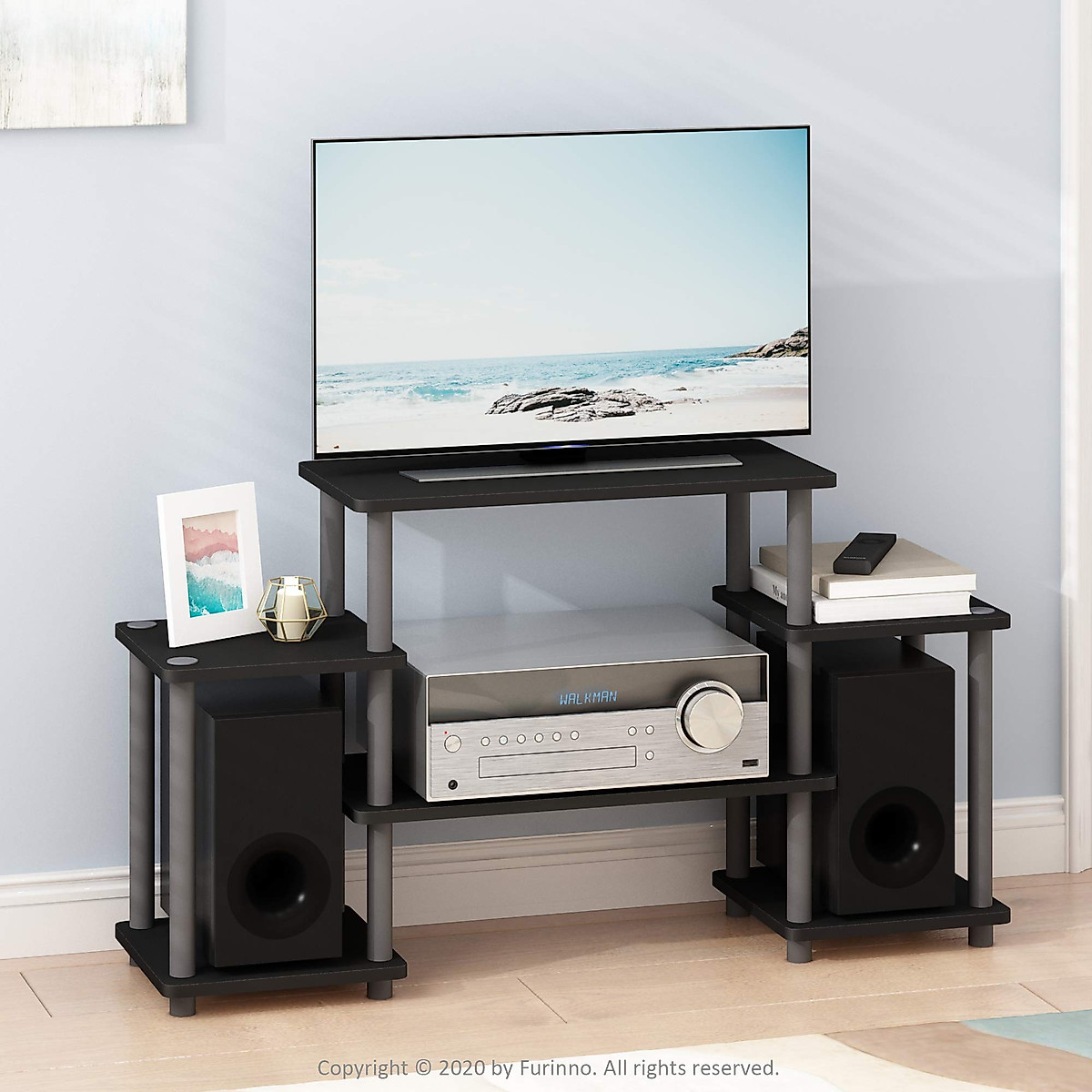 Furinno Turn-N-Tube No Tools Entertainment TV Stands, Black/Grey