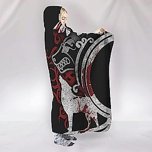 Viking 3D Printed Hooded Blanket Keep Warm And Soft Fenrir Wolf Viking Dragon Unisex Winter Wearable Hooded Blanket Double Thick Plush Wool Blanket Cape (Color : Blanket, Size : 50x60in/130x150cm)
