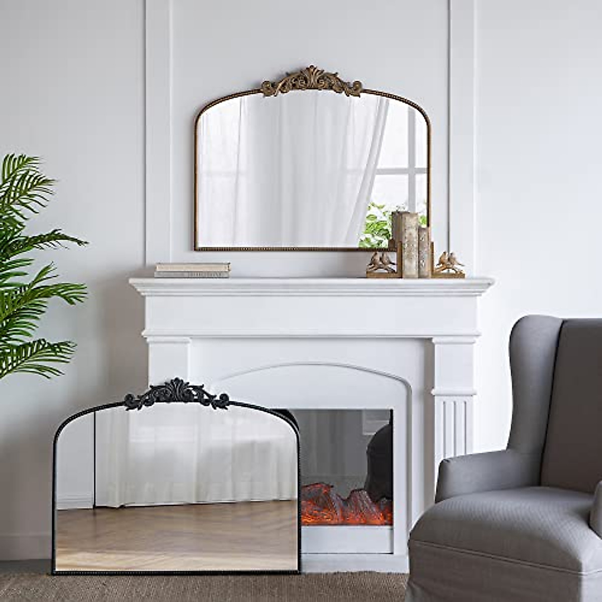 A&B Home Arched Vertical Mirror-Wall Mirror with Gold Metal Frame,40"x31" Large Arch Mirror for Bathroom Bedroom Living Room