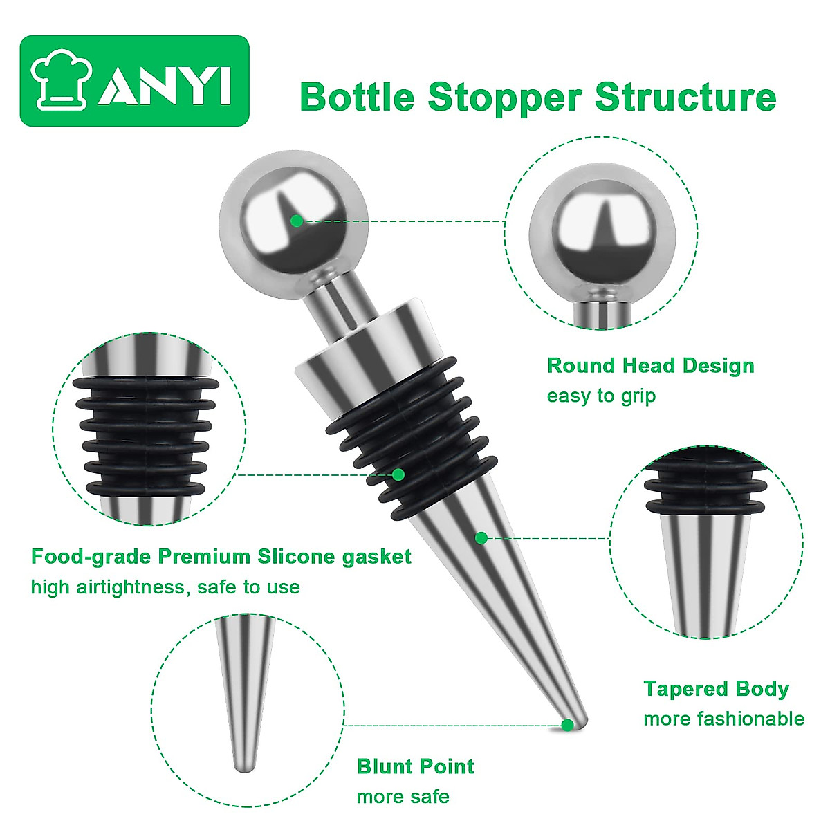 2 Pack Wine Bottle Stopper Reusable Wine Stoppers for Beverage Bottles Wine Stopper Decorative Bottle Stoppers for Bar, Holiday Party, Wedding and Gifts