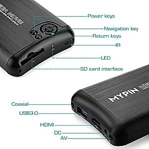 1080P USB3.0 HDMI Media Player with AV Cable Support 2.5" SATA HDD with HDMI/AV/Coaxial Output, Portable MP4 Player for Videos/Music/Photos from USB Drive/SD Card/Internal or External HDD