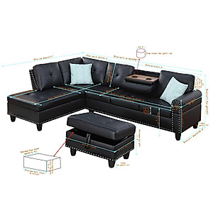 NicBex Sectional Couches for Living Room Modern Wide Left Hand Facing Sofa & Chaise with Ottoman Sectional Couch Comfy Couches for Living Room, Apartment, Charcoal Grey