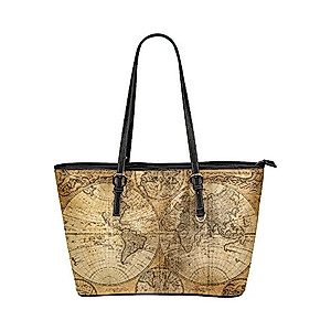 InterestPrint Modern Vintage Antique World Map Leather Tote Shoulder Bags Handbags for Women