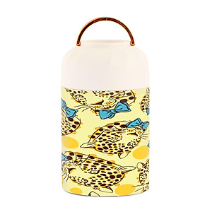 CUPADA Trendy Leopard Bow Tie Food Jar for Hot and Cold, Funny Animals Head Insulated Food Jars Vacuum 17OZ with Folding Spoon for Work Trip Picnic Camping