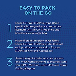 Snugell Travel CPAP Carrying Bag for ResMed AirMini Lightweight Design | Durable Fabric and Zippers | Versatile Storage Pockets and Compartments for CPAP Accessories | Includes Bag Only