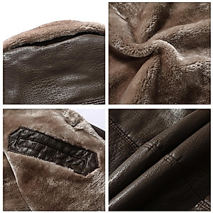 Hatop Men's Winter Fleece Jacket Sherpa Lined Faux Leather Jacket Warm Outwear Coat with Fur Collar, Brown, X-Large