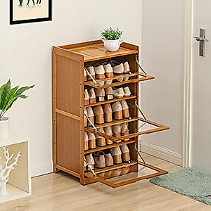 MoNiBloom Shoe Cabinet with Acrylic Doors 5 Tier Bamboo Free Standing Narrow Shoes Rack for Space Saving Entryway Hallway Living Room Bedroom, Brown