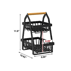 ZUOVAOV 2 Tier Countertop Fruit Basket, Removable Metal Rectangular Wire Basket, Black Vegetable Bread Basket Storage Rack, Kitchen Table Top Fruit Bowl (Black)
