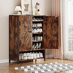 Homeiju Shoe Cabinet with Doors and Shelves,24 Pairs Entryway Shoe Storage Cabinet with Adjustable Shelves,6-Tier Free Standing Shoe Organizer Cabinet for Entryway (Rustic Brown)
