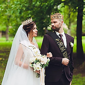 4 Pieces Gold King Crown Tiara Crowns for Men Women Prom Queen and King Satin Sash Rhinestone Crown for Wedding Graduation (AB Diamond, 5.9 x 2.5 Inch, 5 x 2 Inch)