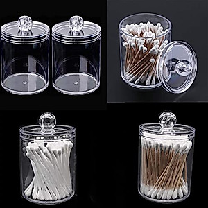 XIYUEDHHYX 3 Pack Plastic Acrylic Bathroom Vanity Canister Jars with Storage Lid, Creative Lotus Cotton Swab Apothecary Jars, Qtip Holder Makeup Organizer for Cotton Balls,Swabs,Pads,Bath Salts…