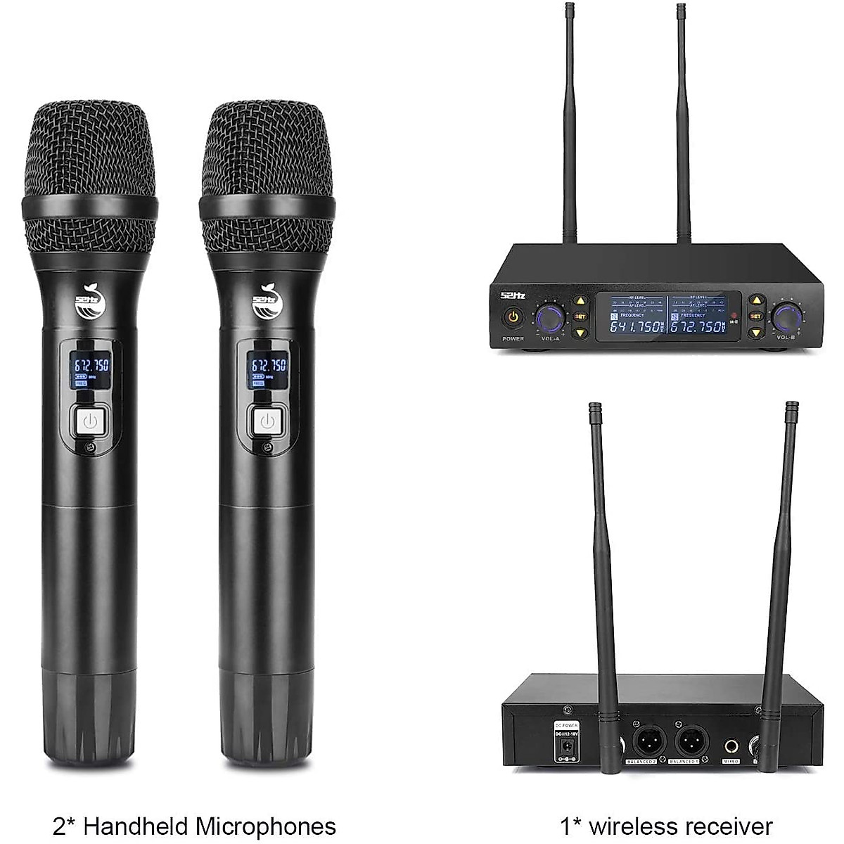 Wireless Microphone, Professional UHF Metal Double Cordless Dynamic Mic Handheld Microphone, Infrared Frequency Pairing Microphone System For Home Karaoke, DJ, Conference, Party, Wedding, Church 200FT