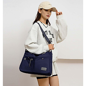 Women Tote Bag with Multiple Pockets & Zipper for Work ,Nylon Tote Handbag ,Large Shoulder Purse,Waterproof Galaxy Cross body Bag for Travel (Navy Blue 1)