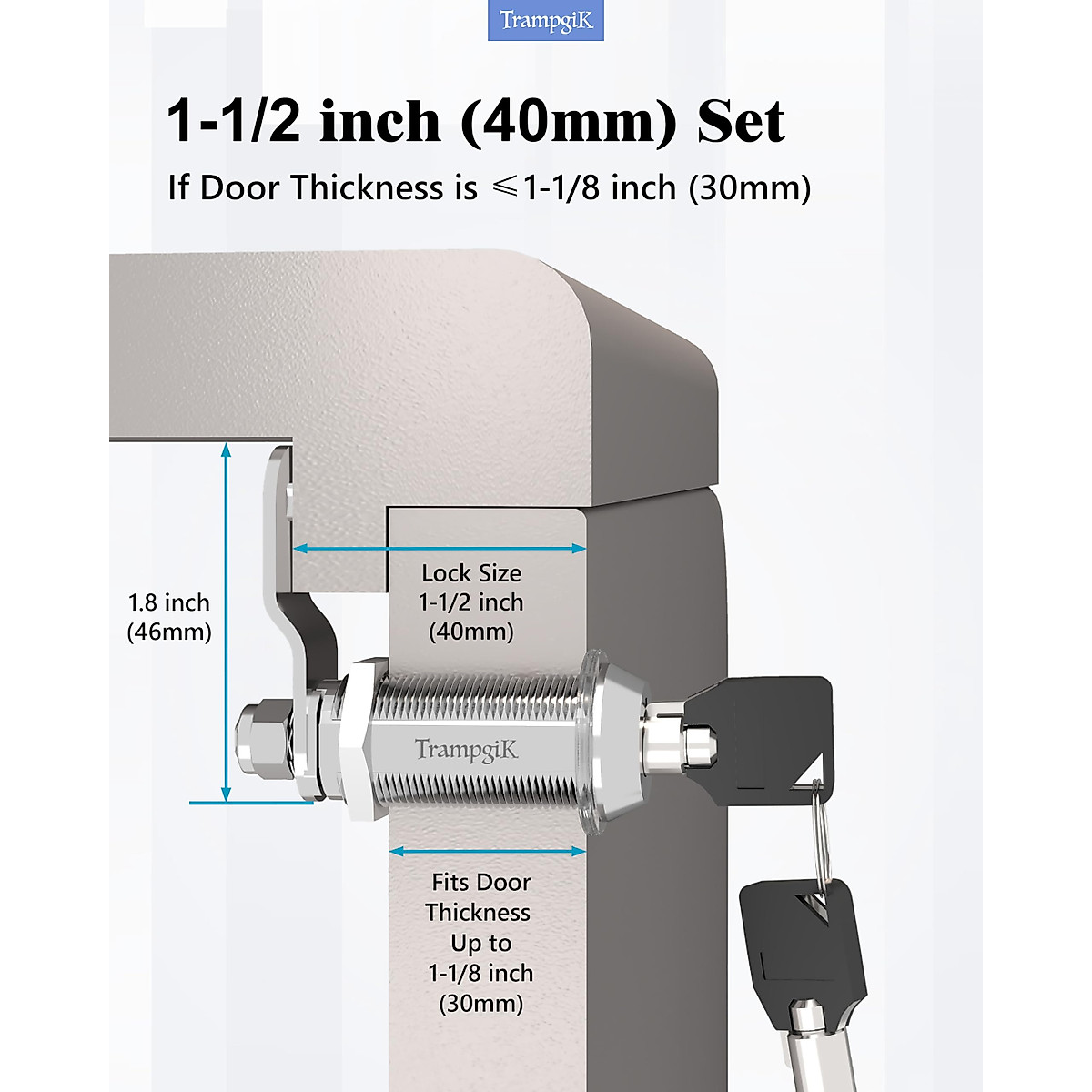 Trampgik RV Storage Locks, 1 1/2” Camper Compartment Storage Door Locks with Keys, for RV Camper Travel Trailer,Drawer Cabinet Toolcart Storage, 1 1/2 Inch 5 Locks with 10 Keyed Alike, Chrome
