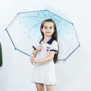 Kung Fu Smith Women Half Automatic Clear Flower Bubble Dome Shape Wind Stick Rain Umbrella, Blue