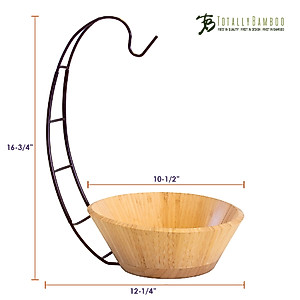 Totally Bamboo Fruit Basket Bowl with Banana Holder Hanging Hook, Bamboo Wood Fruit Bowl for Kitchen Counter