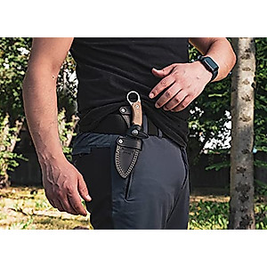 LionSTEEL H2 Karambit Style Fixed Blade EDC Hunting Hiking and Outdoor Knife, G10 and Micarta Handles, M390 Super Steel, Leather Sheath Included, Natural Micarta