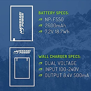 Wasabi Power Battery (2-Pack) and Charger for Sony NP-F330, NP-F530, NP-F550, NP-F570 (L Series) and CN-160, CN-216, CN126 Series & Atomos Ninja V, Shinobi, Shogun 7, BMPCC 6K Pro and More