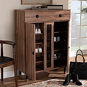 Baxton Studio Valina 2-Door Wood Shoe Storage Cabinet with Drawer in Oak-Black