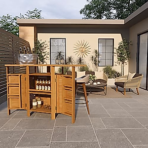 Deco 79 Teak Wood Indoor Outdoor Folding Bar with Expandable Sides, 70" x 24" x 41", Brown