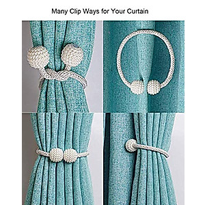 [2 Pack] Magnetic Curtain Tiebacks Convenient Drape Tie Backs - Pinowu Pearl Decorative Rope Holdback Holder for Small, Thin or Sheer Window Drapries (Gray)
