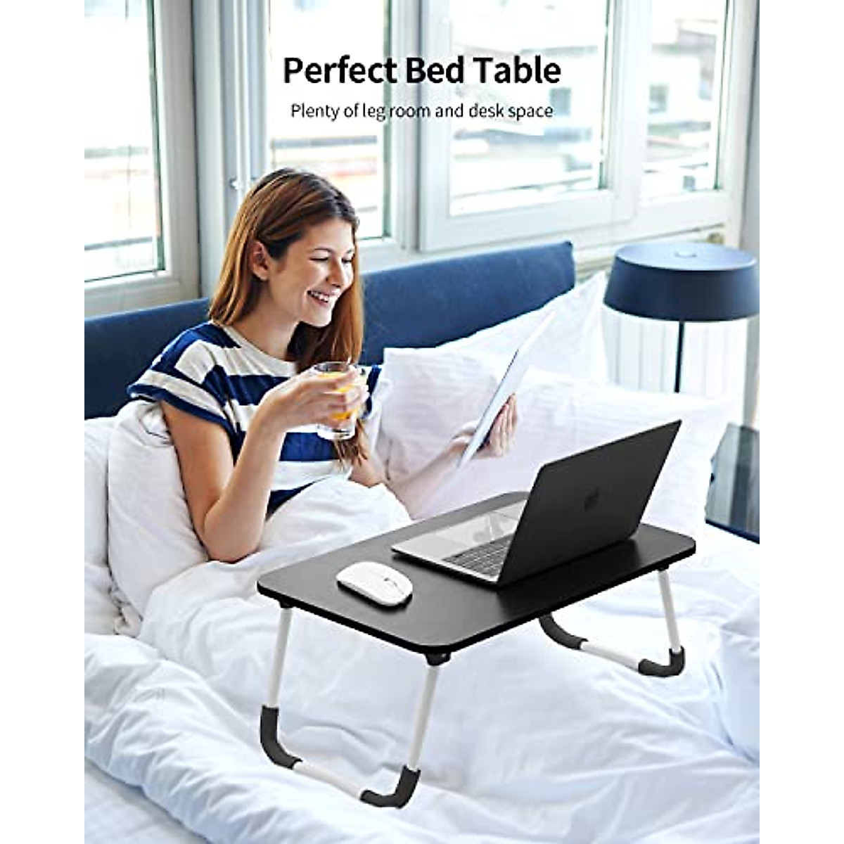 Ruxury Folding Lap Desk Laptop Stand Bed Desk Table Tray, Breakfast Serving Tray, Portable & Lightweight Mini Table, Lap Tablet Desk for Sofa Couch Floor - Black