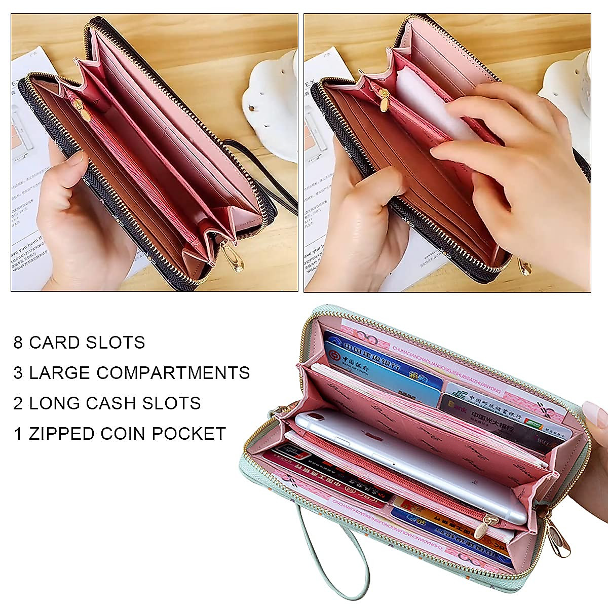 Ladies Wallets, PU Leather Long Wallets, Multi-card Slot Flower Wallets, Zipper Pocket Coin Purses, New Large-capacity Wallets, Exquisite Gifts for Girlfriends and Colleagues