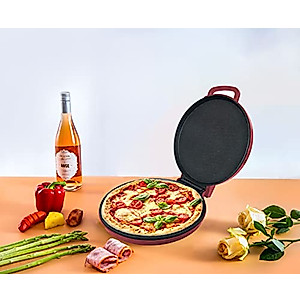 Courant Pizza Maker 12 inch Pizzas Machine, Newly improved Cool-touch Handle Non-Stick plates Pizza oven & Calzone Maker, Electric Countertop Oven for Home or School, 12” Indoor Grill/Griddle, Red