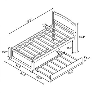 TOLEAD Daybed with Trundle, Twin Size Pull Out Bed, Solid Wood Extendable Day Bed with Trundle Bed Twin, Include Slat Support (White, Trundle)