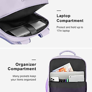 MATEIN Travel Backpacks for Women, Flight Approved 17 Inch Carry on Luggage Backpack with USB Charge Port, 40L Laptop Daypack Business College Overnight Weekender Bag, Light Purple