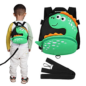 Yuepin Backpack Leash for Toddlers + Anti Lost Wrist Link, Dinosaur Kids Backpack Harness with Leash for 1-5 Years Old Boys and Girls Christmas Gift (Dinosaur Black)