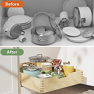 LOVMOR Pull Out Cabinet Organizer 10½” W x 21” D, Cabinet Drawers Slide Out with Full Extension Rail Slides with U-Bracket, Pull Out Shelves for Kitchen Cabinets and Pantry with Soft Close