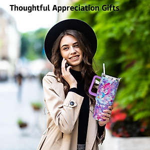 sgqjdpmc 40 oz Mermaid Tumbler with Handle and Straw Lid 40oz Mermaid Themed Gifts Steel Insulated Travel Coffee Cup