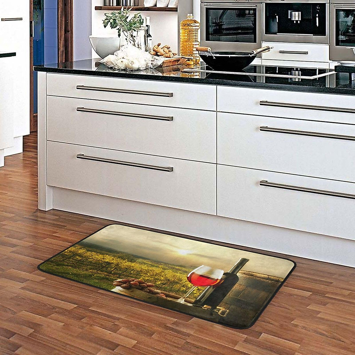 Kitchen Rugs Mats Non Skid 39 X 20inch Throw Rugs for Kitchen Floor Sink Standing Carpets Entryway Rugs (Red Wine and Bottle)