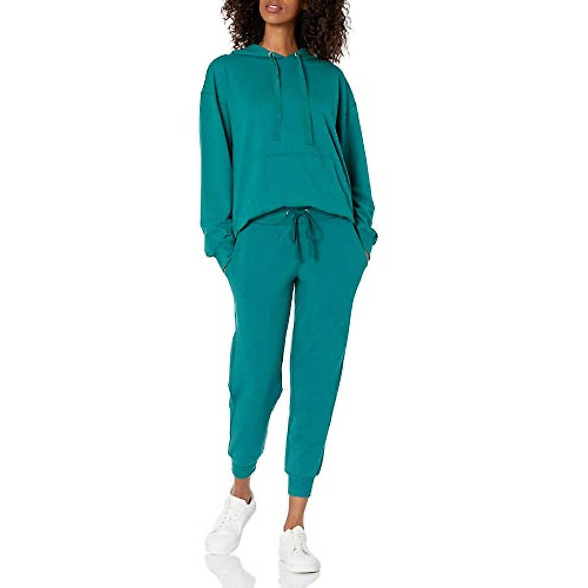 The Drop Women's Remi Loose French Terry Long Sleeve Hoodie Sweatshirt, Pacific Teal, XXS