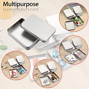 JUXYES Pack of 12 Rectangular Storage Tins Box With Lid, Metal Silver Empty Tins Box Containers Mini Storage Box Organizer For Candles Candies Gifts Balms, 4.5 x 3.14 x 1 Inch