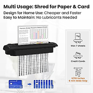 Paper Shredder Without Basket,VidaTeco 7-Sheet Strip Cut Shredder for Home Use,Mini Paper Shredder Also Shreds Card/Staple,Small Portable Shredder with Extendable Arm,Durable&Fast with Jam Proof(ETL)