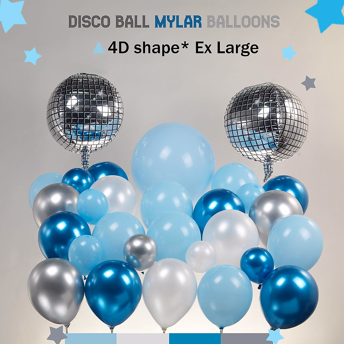 Winter Chrome Blue and silver white Balloon Garland Arch kit with Blue pearl white Disco Ball Balloons for boy baby shower Birthday 2025 Graduation Prom Party Decorations (Blue silver white)