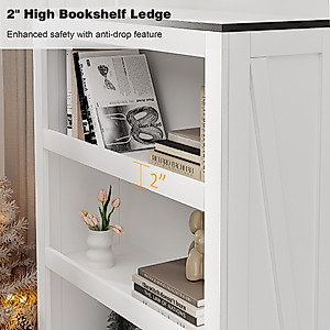 LUMIINOFAMI Bookshelf with Cabinet, 68.9'' Book Shelf with Door 5 Tier Farmhouse Bookshelf with Glass Window, Wood Bookcase Bookshelves Kitchen Pantry for Living Room Home Office Kitchen (White)