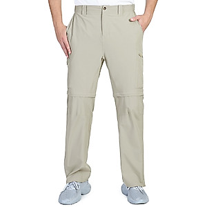 Outdoor Ventures Mens Hiking Pants Lightweight Quick Dry Convertible Pants, Stretch Zip-Off Cargo Pants for Travel Fishing Beige