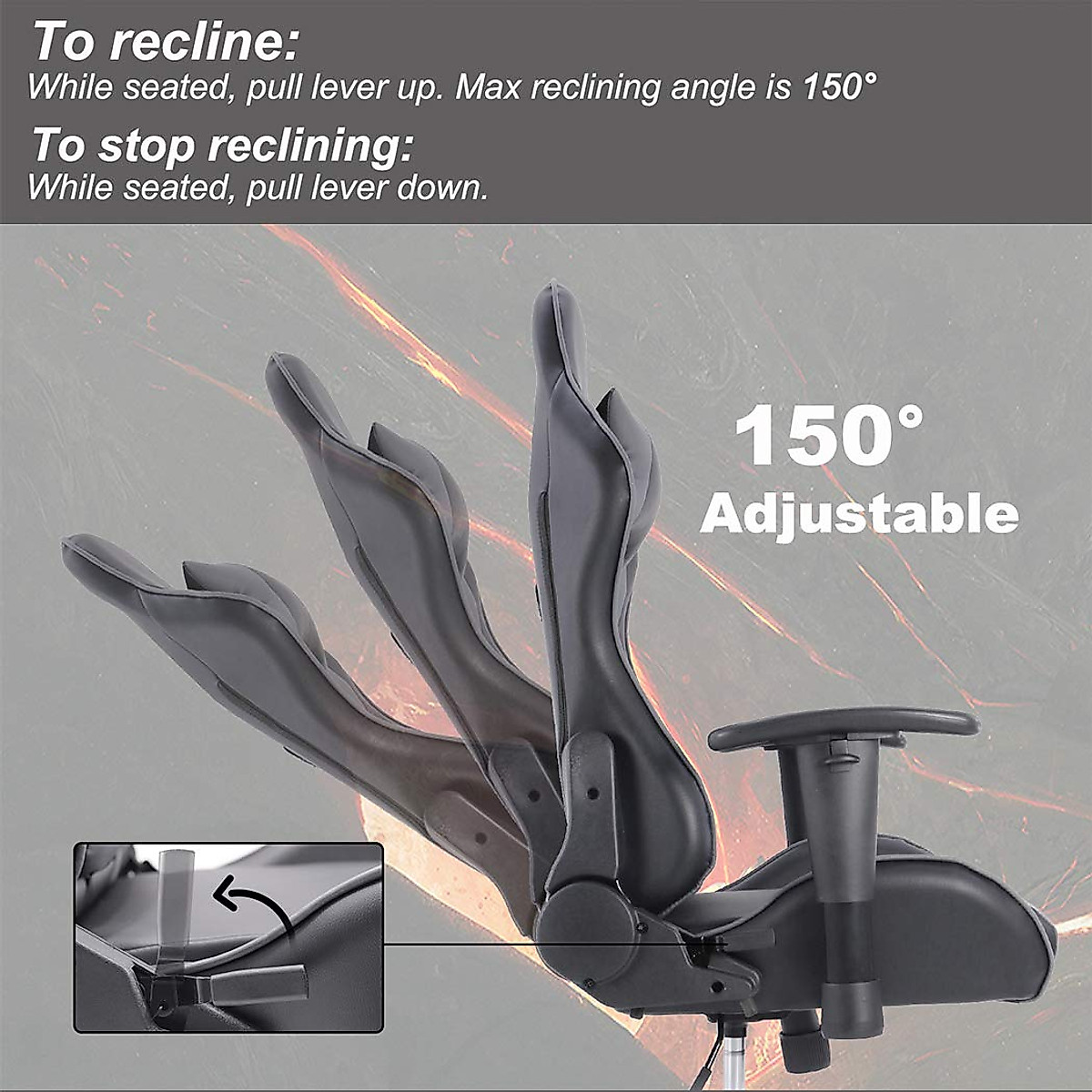 Office Chair Ergonomic Gaming Chair Computer Desk Chair Reclining Video Game Chair High Back PU Leather Executive Swivel Chair with Adjustable Armrests, Headrest and Lumbar Support