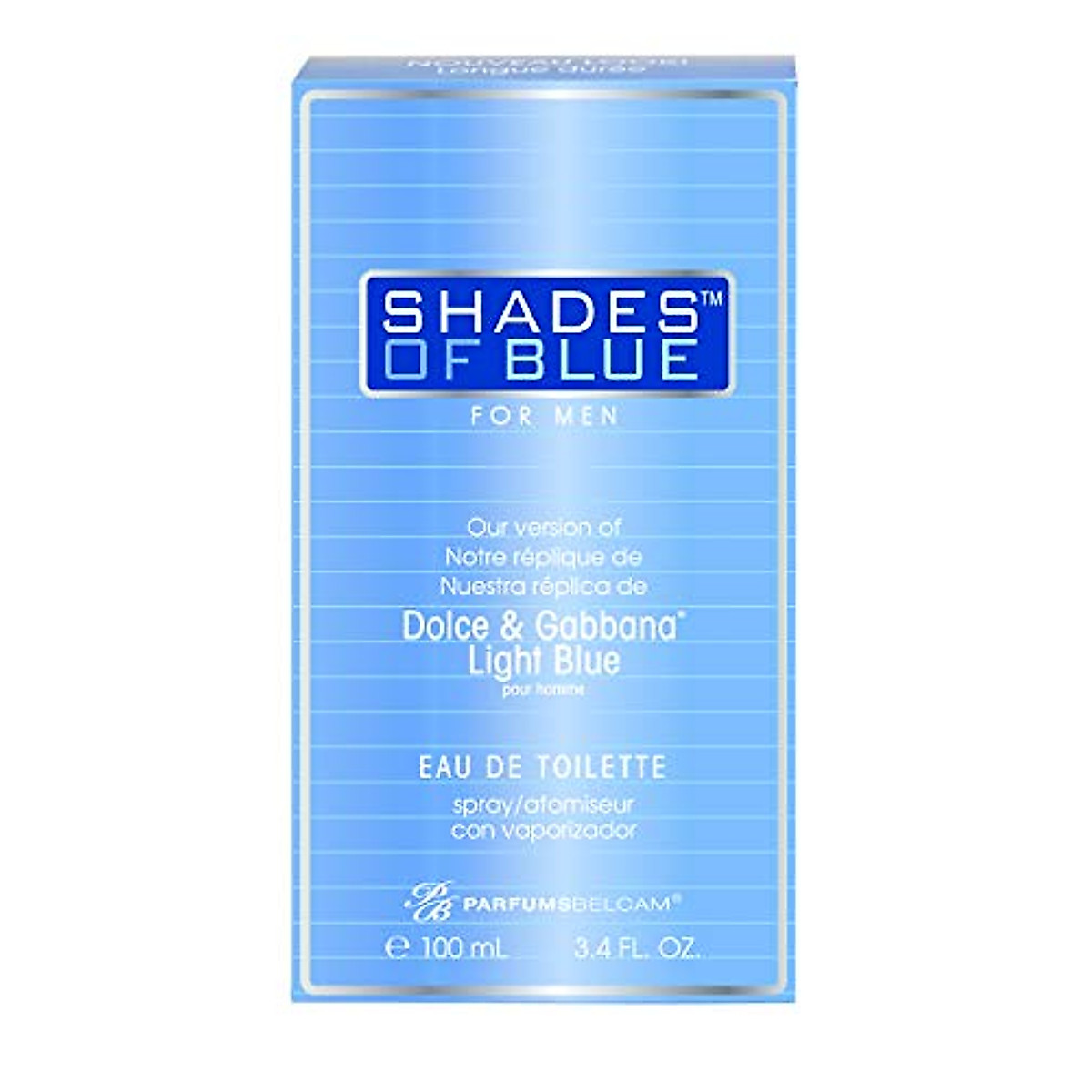 PB ParfumsBelcam Shades of Blue for Men our Version of Dolce & Gabanna Light Blue EDT,White,3.4 Fl Oz (Pack of 1)
